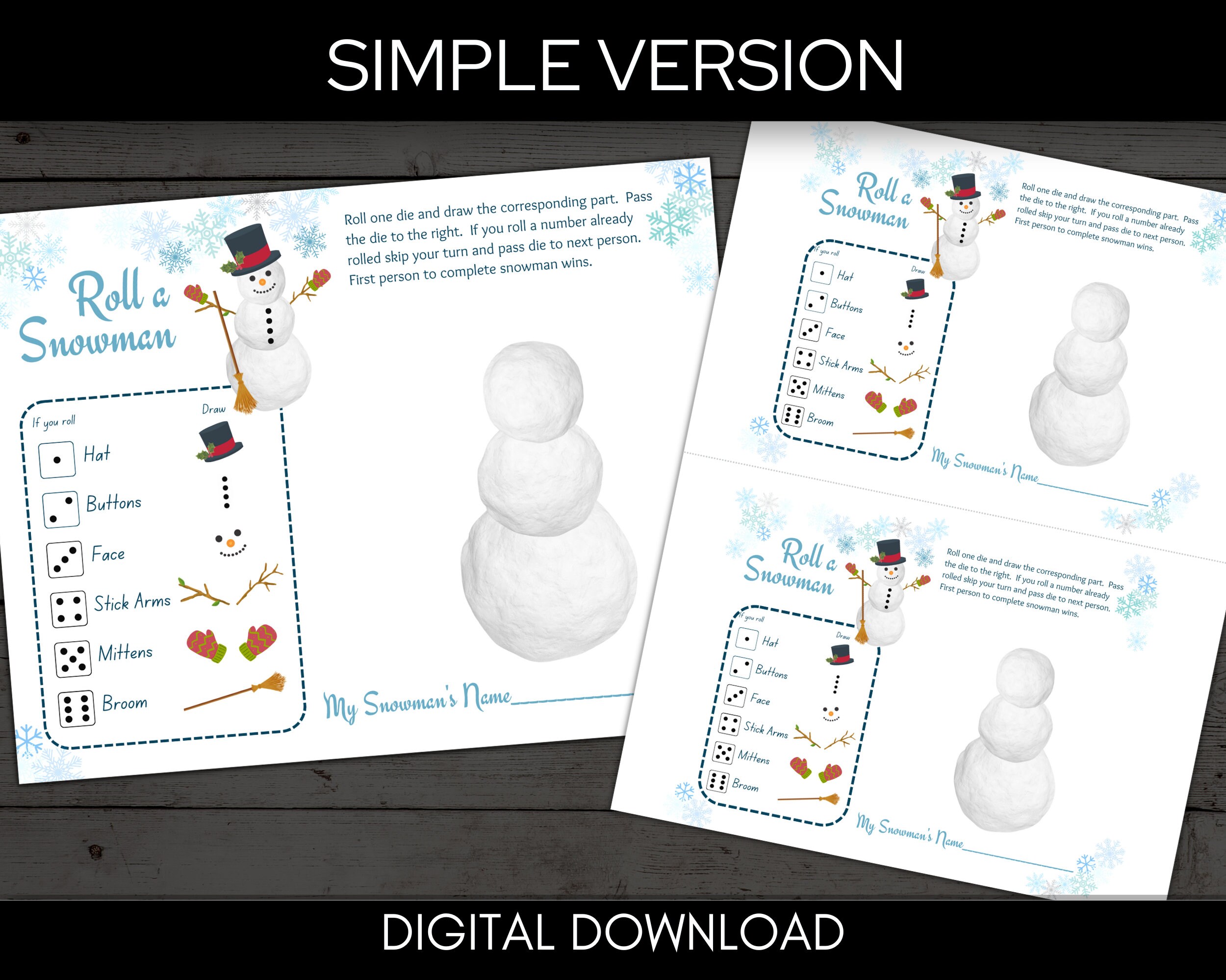 Roll a Snowman Dice Game, Christmas Roll a Snowman, Christmas Dice Game ...