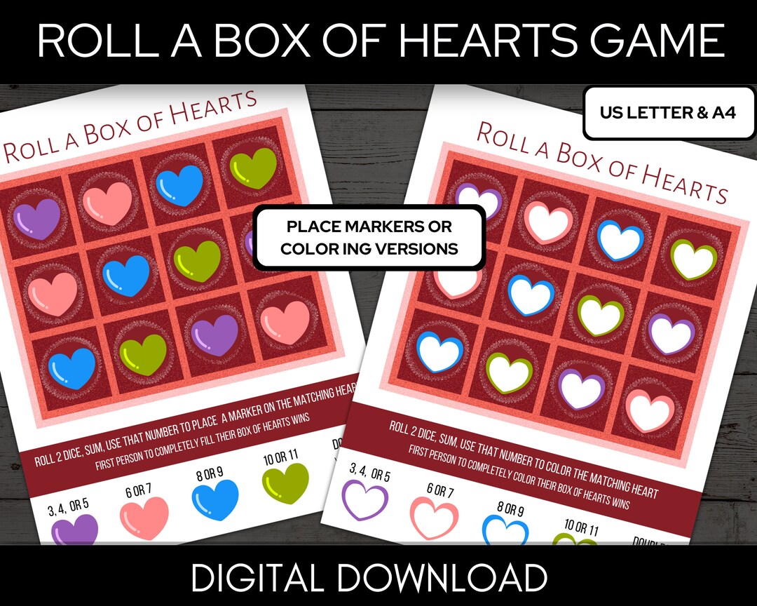 Valentine Party Game - Roll a Box of Hearts Dice Game | Valentine's Day ...