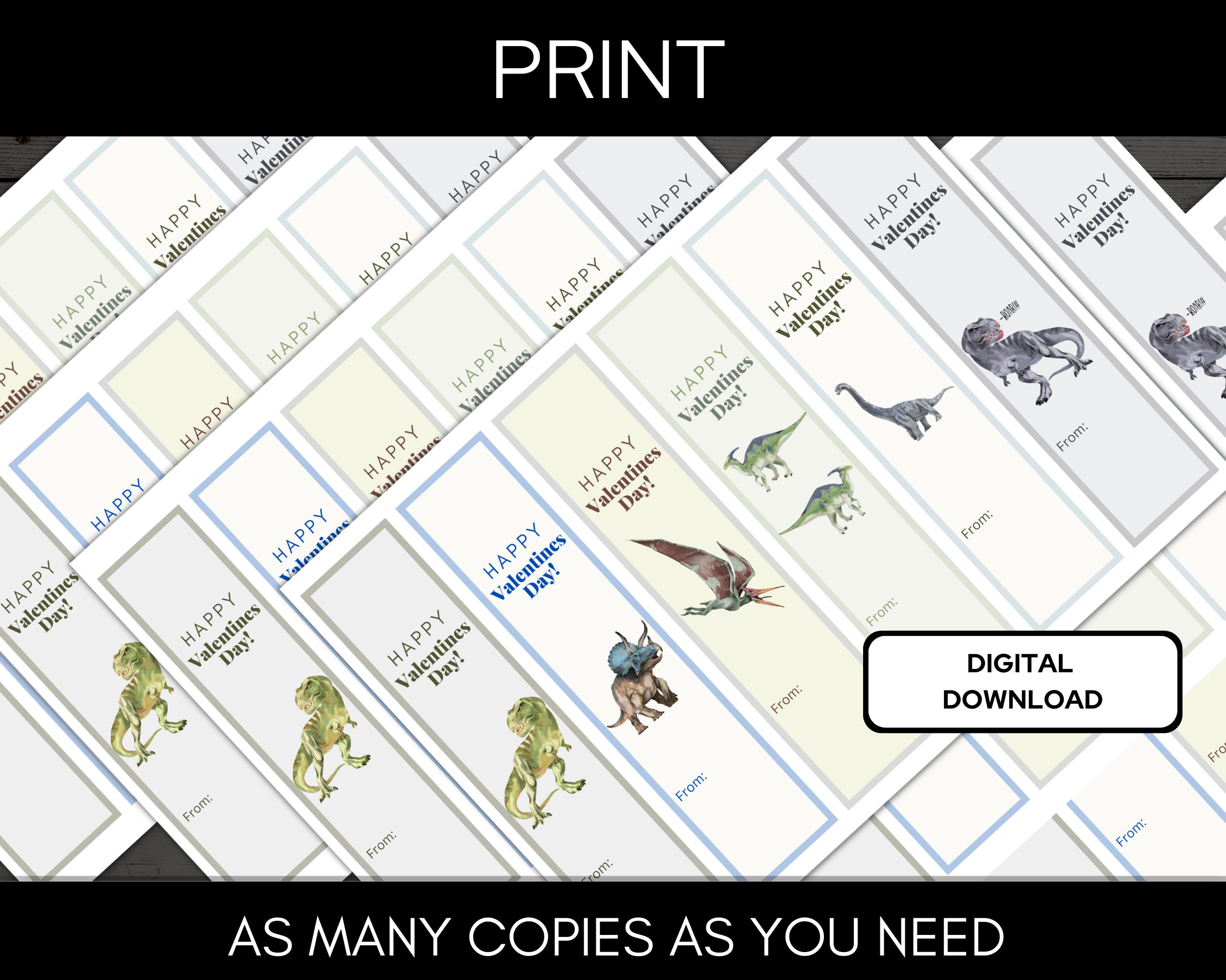 Dinosaur Valentine Bookmarks Printable Bookmarks for Classroom ...