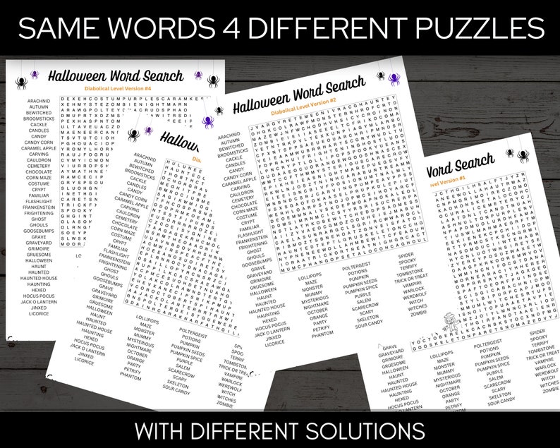 Halloween Word Search Game Bundle, Diabolically Hard Halloween ...