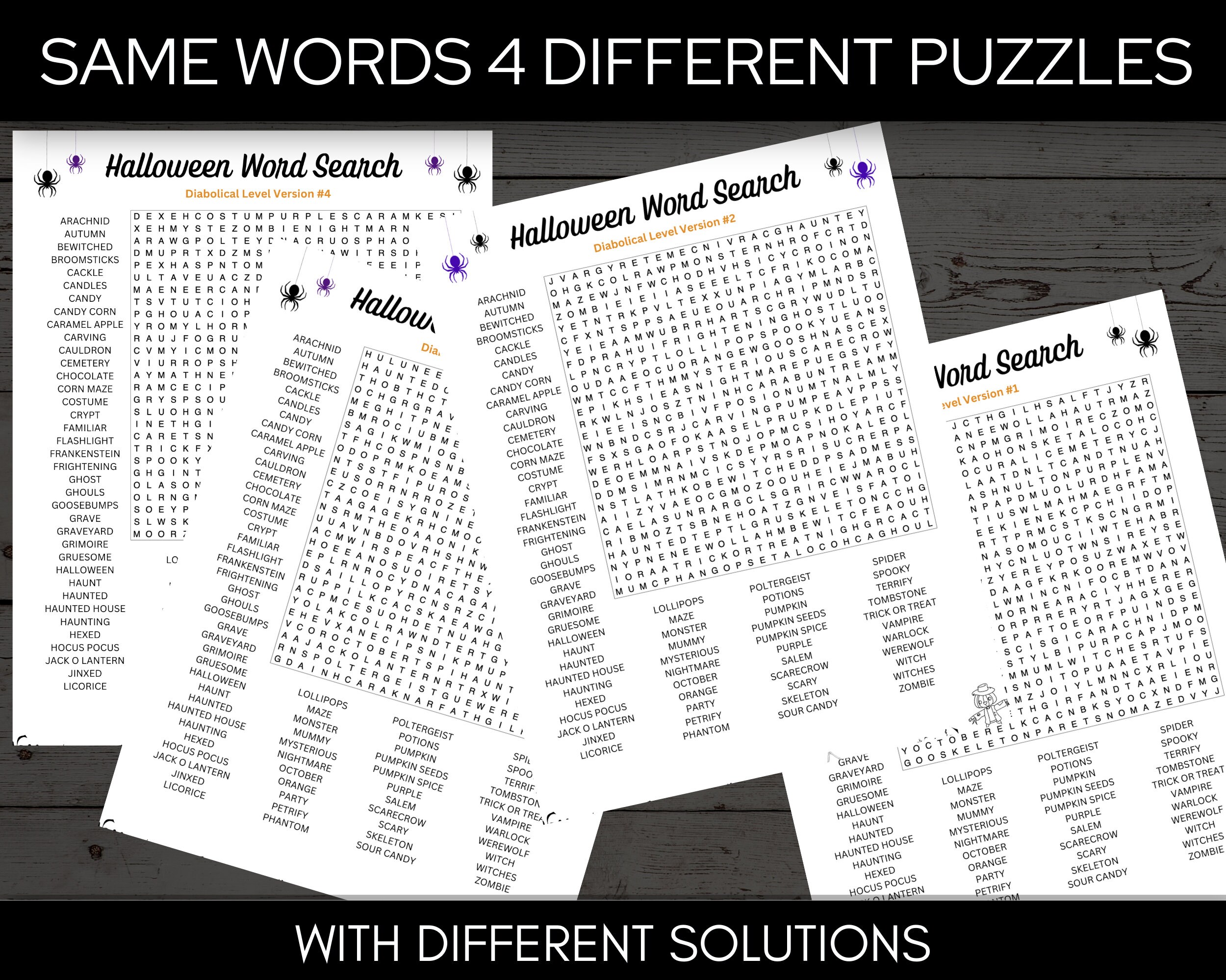 Halloween Word Search Game Bundle, Diabolically Hard Halloween ...