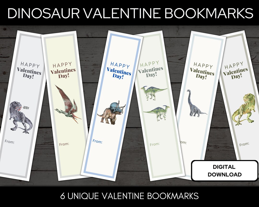 Dinosaur Valentine Bookmarks Printable Bookmarks for Classroom ...