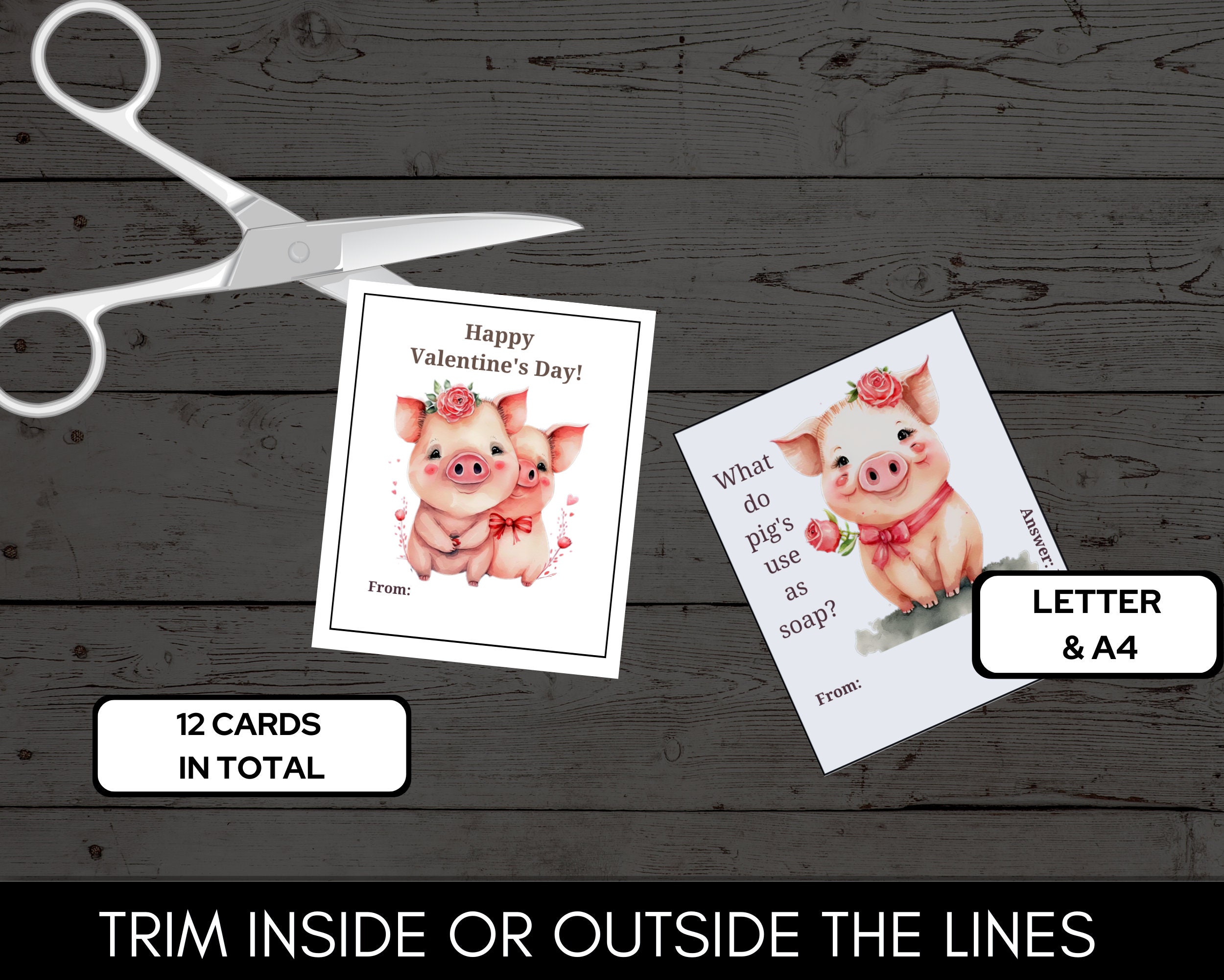 Funny Cute Pig Valentine Cards - Letter & A4 - Etsy