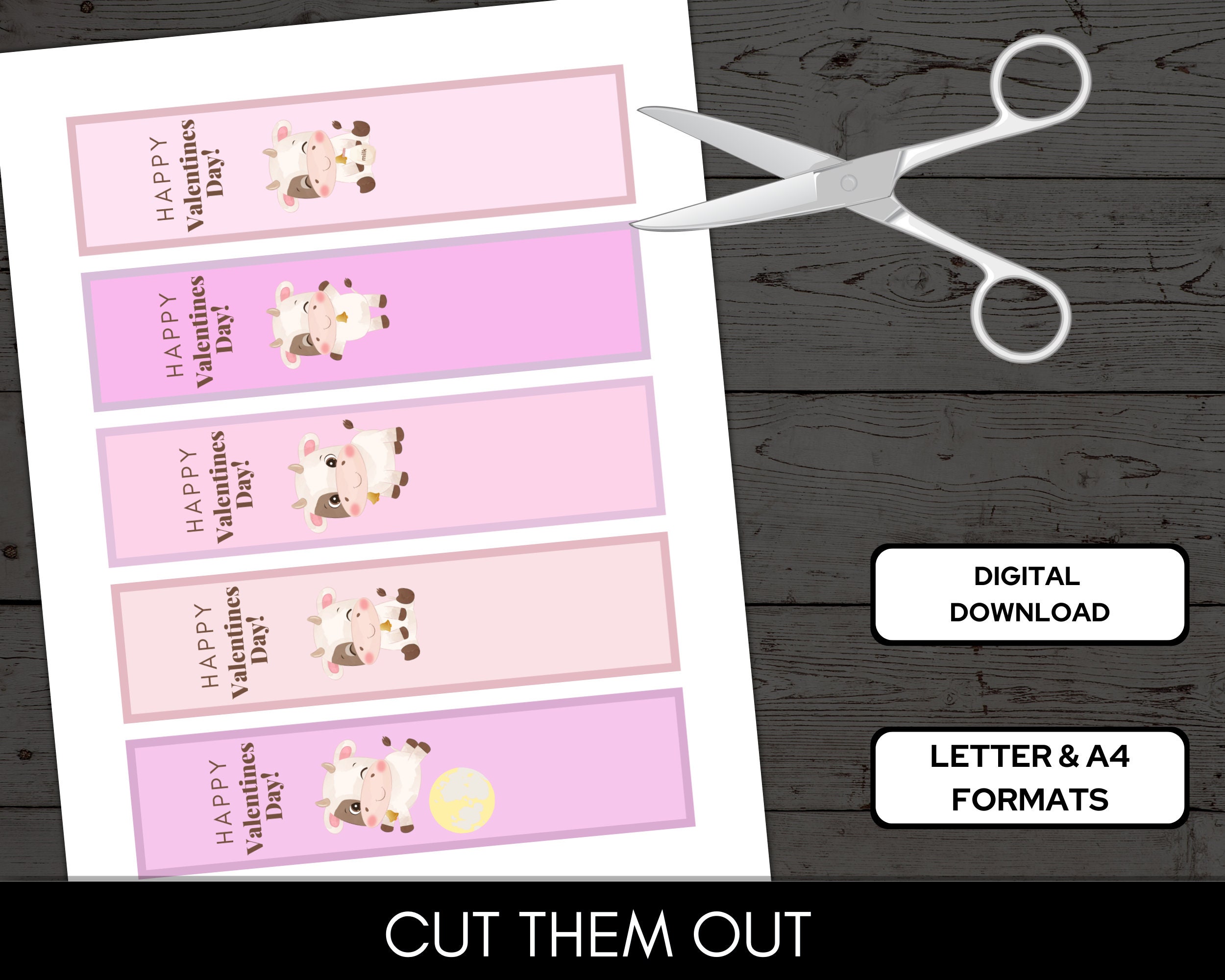 Cow Valentine Bookmarks | Printable Bookmarks for Classroom Valentines ...