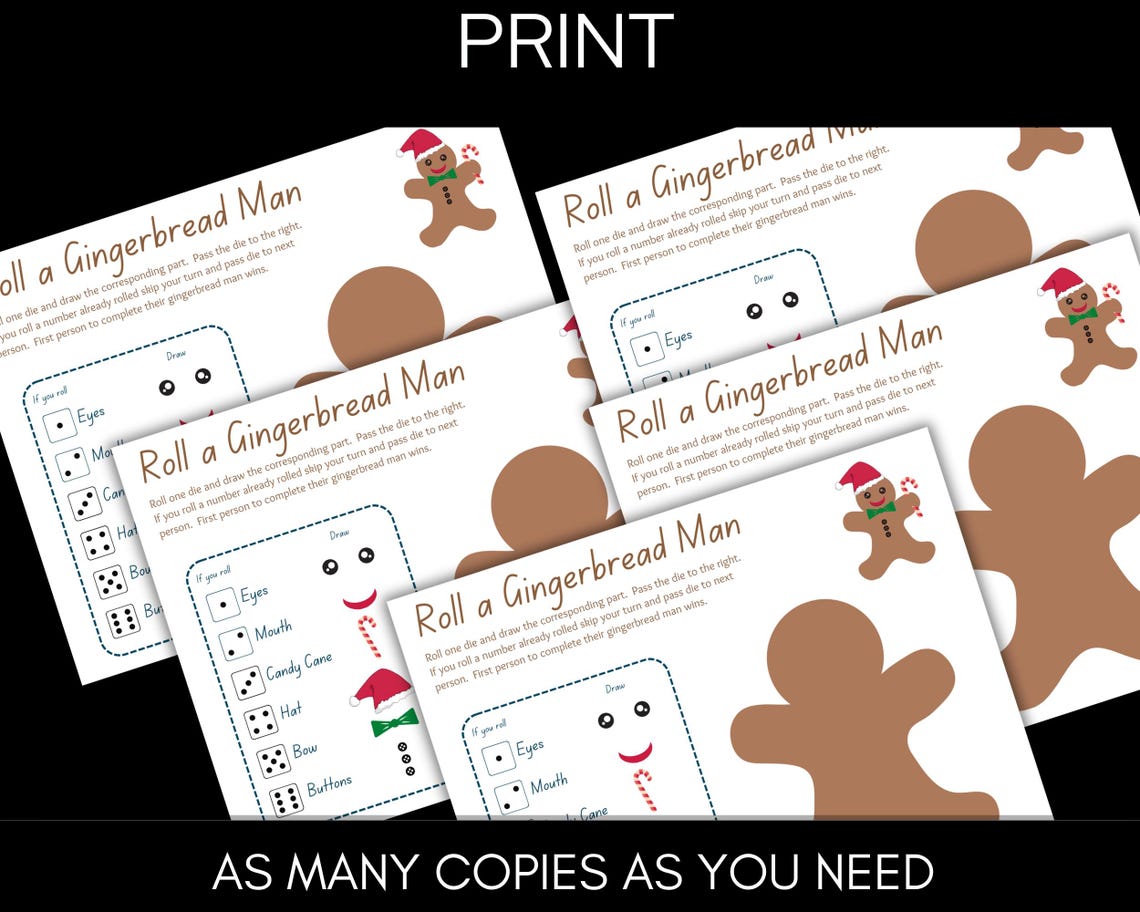 Roll a Gingerbread Man Dice Game, Christmas Dice Game, Family Xmas ...