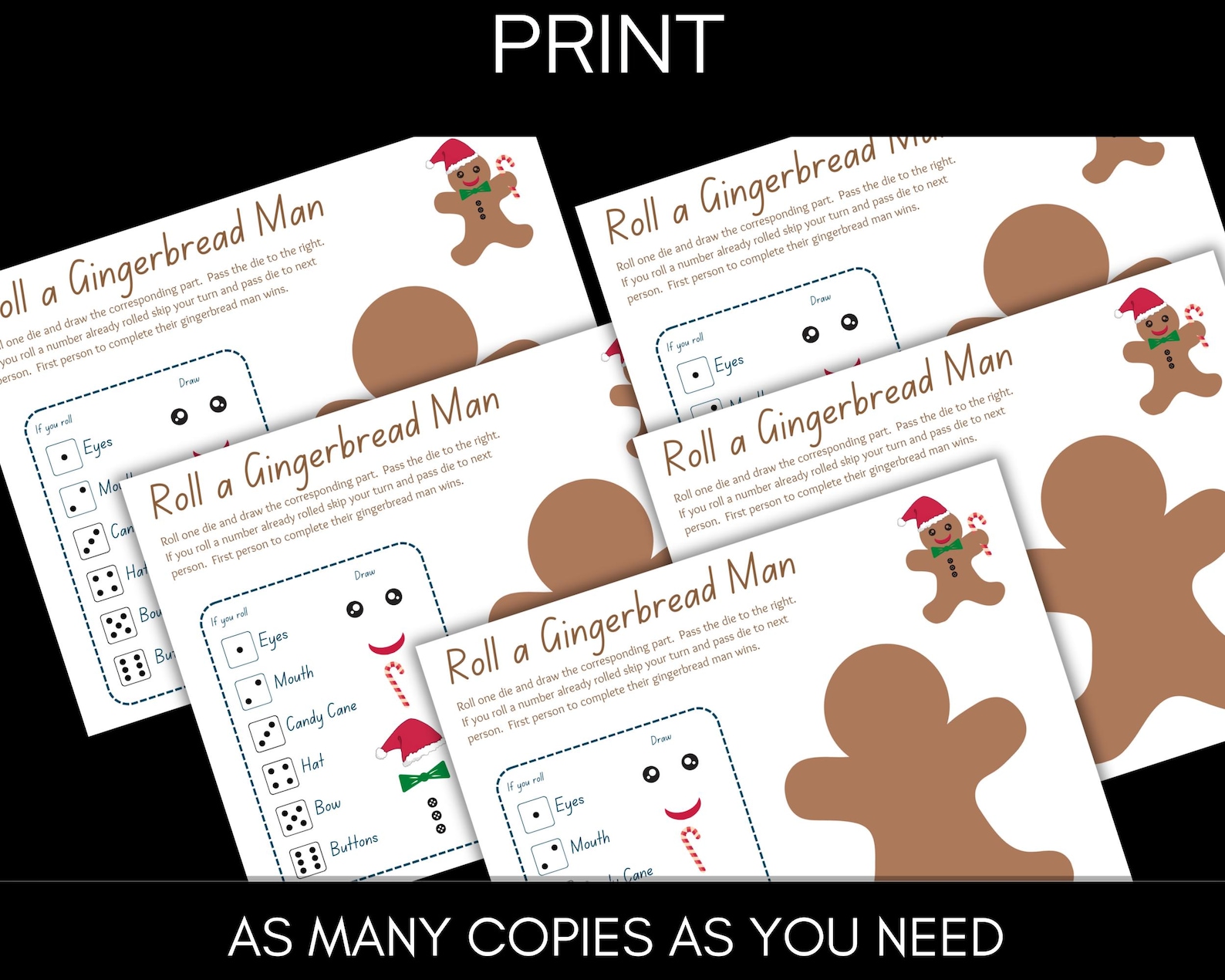 Roll a Gingerbread Man Dice Game, Christmas Dice Game, Family Xmas ...