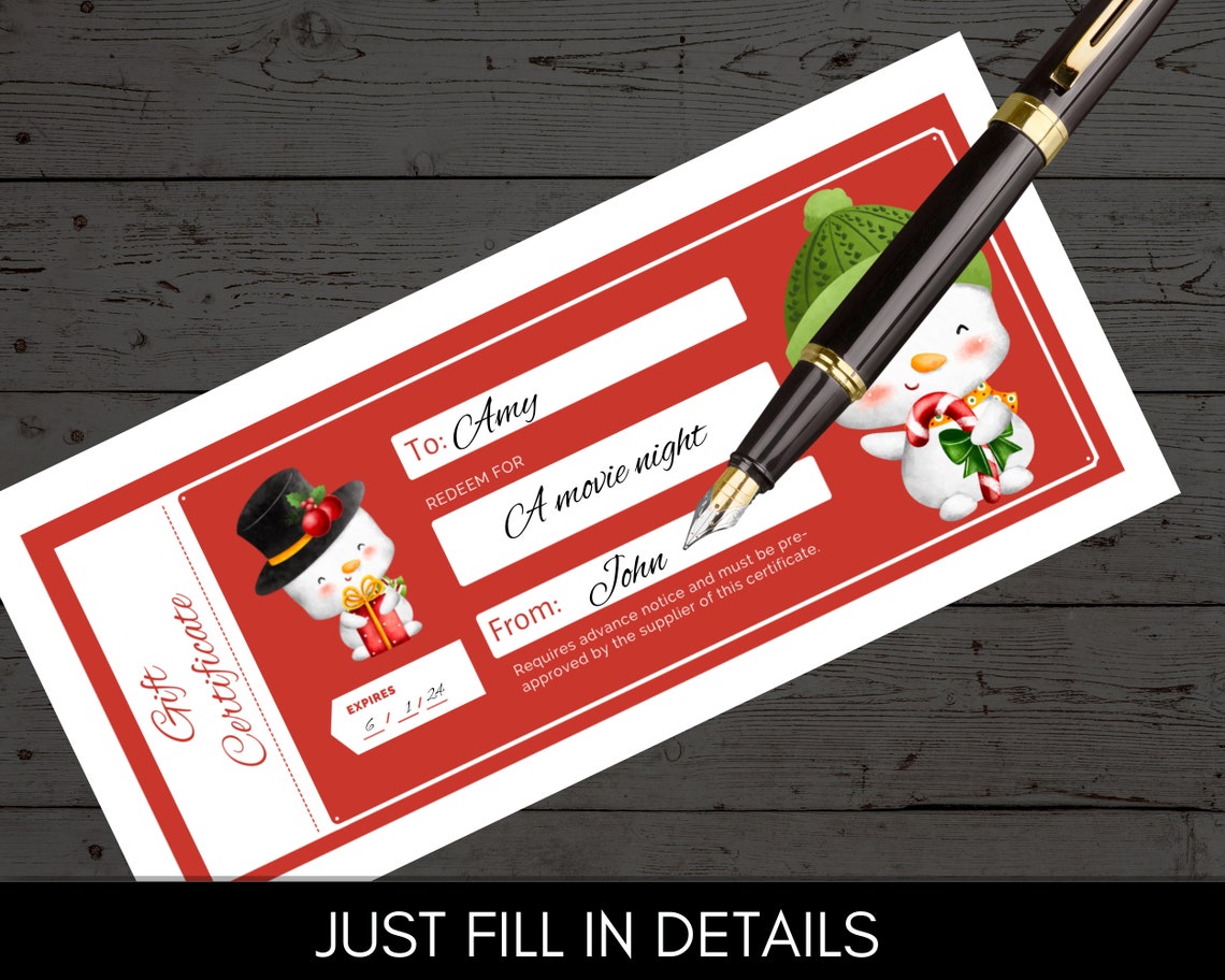 Printable Christmas Gift Certificate / Redeemable Voucher - Etsy