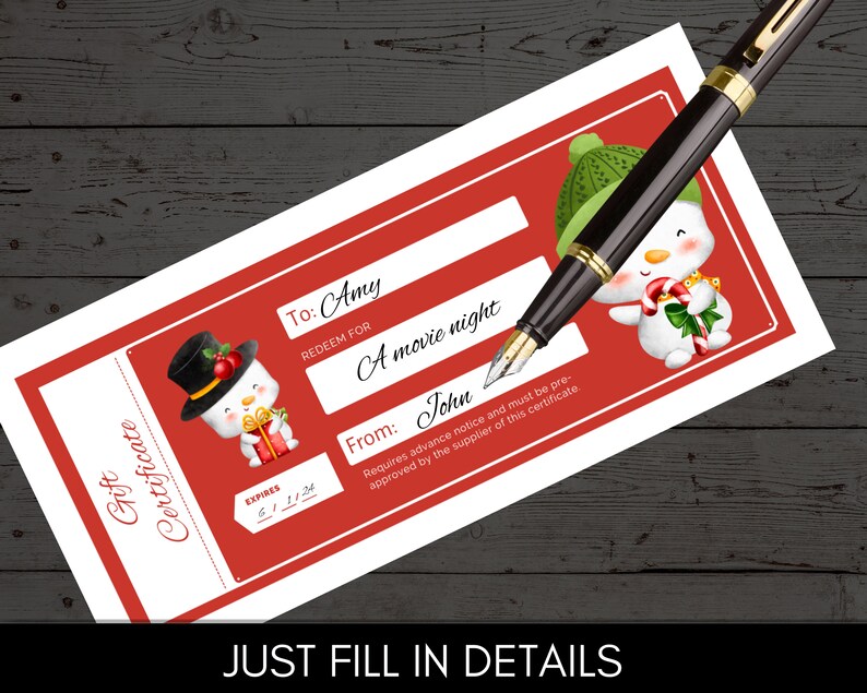 Printable Christmas Gift Certificate / Redeemable Voucher - Etsy