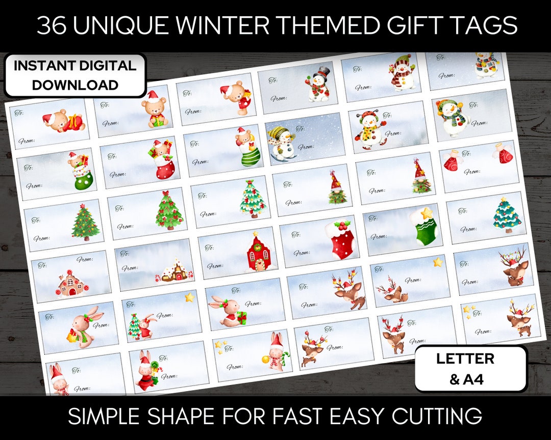 36 Winter Themed Printable Gift Tags Perfect for Christmas Tags, or ...