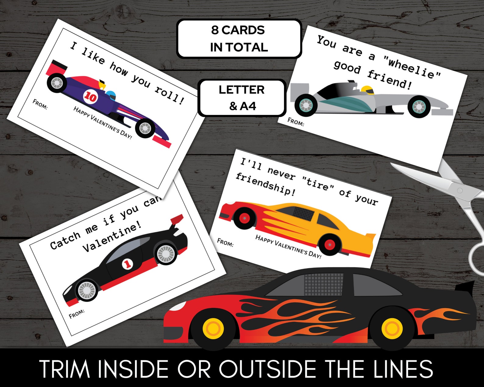 Racing Car Valentine Cards - Racer Classroom Valentines - Race Car ...