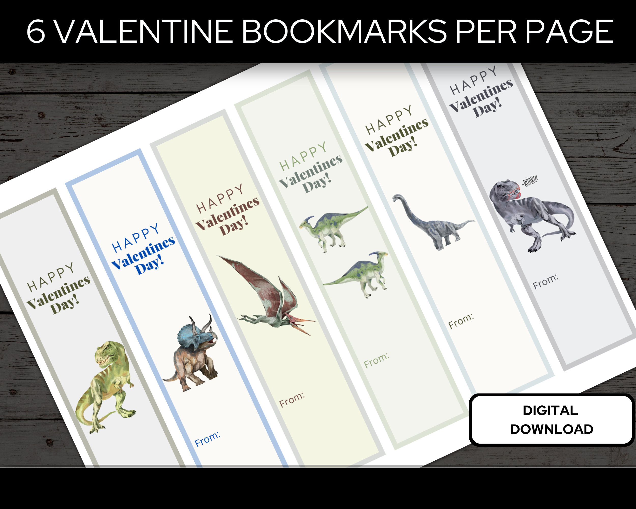 Dinosaur Valentine Bookmarks Printable Bookmarks for Classroom ...