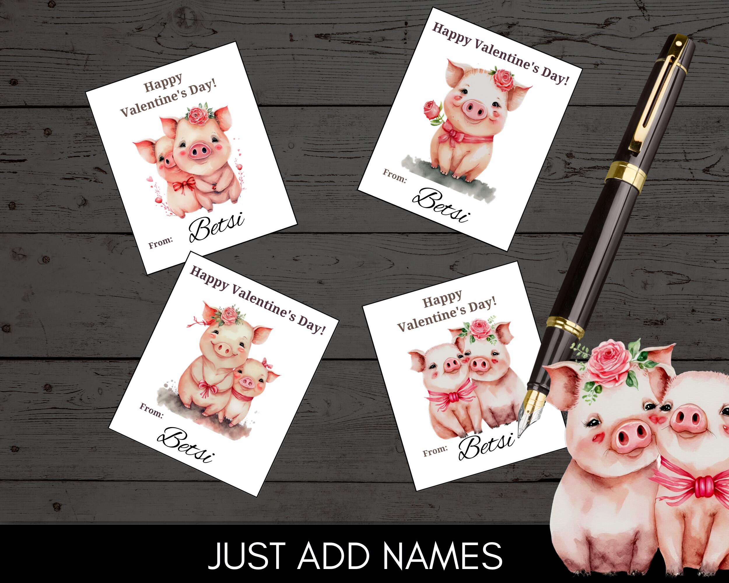 Funny Cute Pig Valentine Cards - Letter & A4 - Etsy