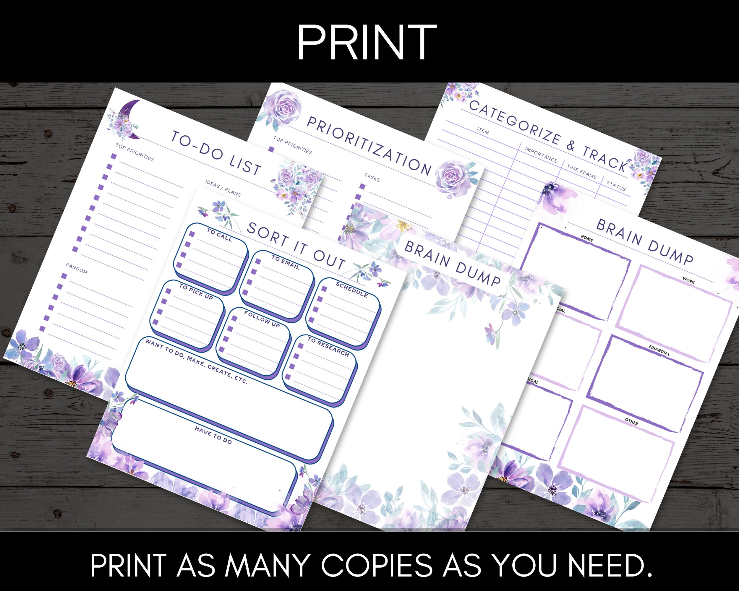 ADHD Brain Dump Printable, To-do List Template, Productivity Planner ...