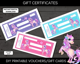 Unicorn Gift Certificate, Printable Gift Voucher Ticket, Blank Coupon ...