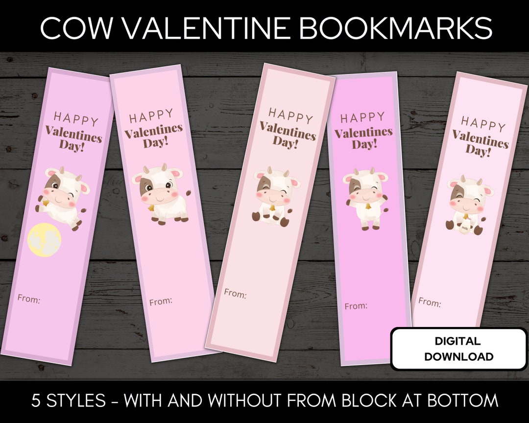 Cow Valentine Bookmarks | Printable Bookmarks for Classroom Valentines ...
