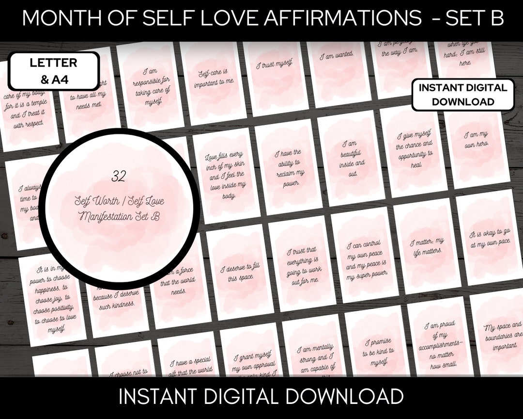 Set B Self Love Cards for Vision Board or Journal, DIY Care Package for ...