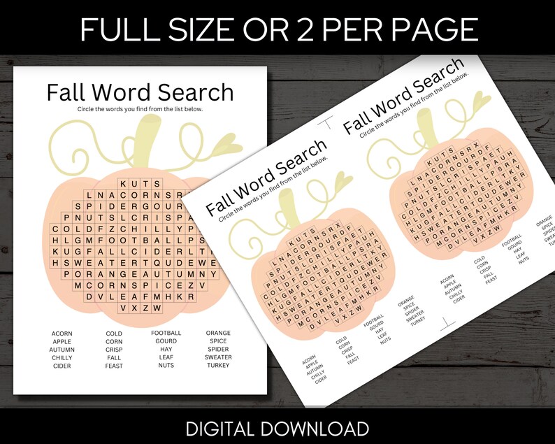 Fall Word Search Puzzle With Answer Sheet, Autumn Word Search, Party ...