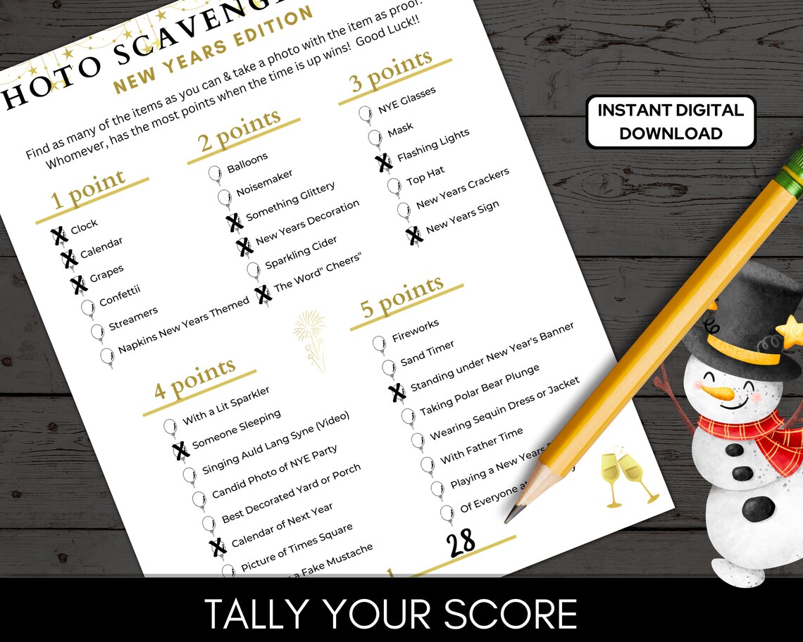 New Years Photo Scavenger Hunt, New Year's Eve Party Game, Scavenger ...