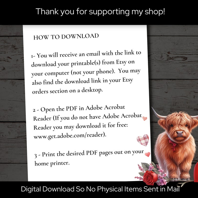 Cute Highland Cow Valentine Cards for Class Exchange Letter & A4 Format ...