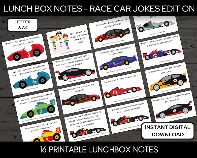 Lunch Box Jokes, Race Car Lunchbox Jokes, Lunch Box Notes, Kids Jokes ...