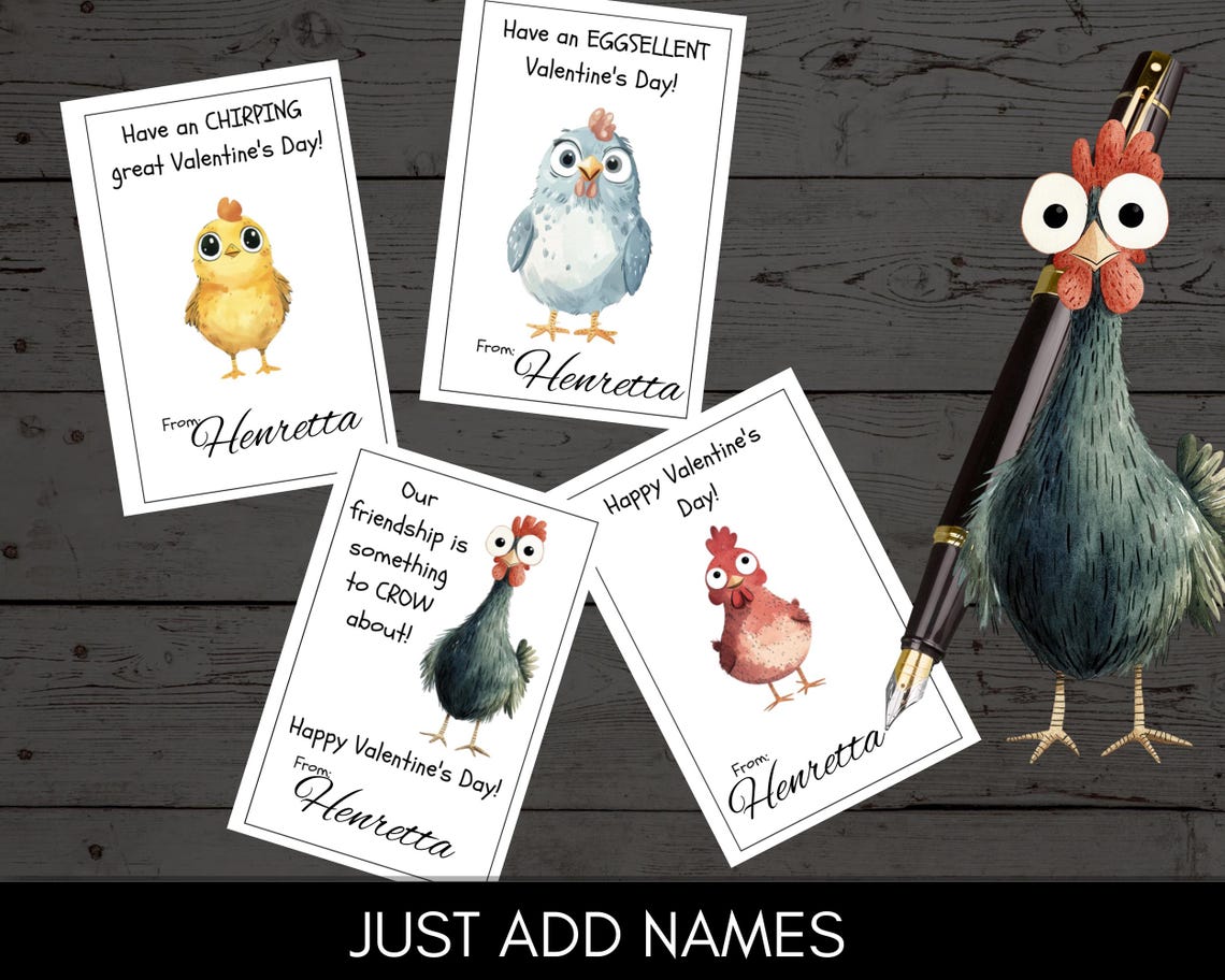 Funny Cute Chicken Valentine Cards for Class Exchange Letter & A4 ...