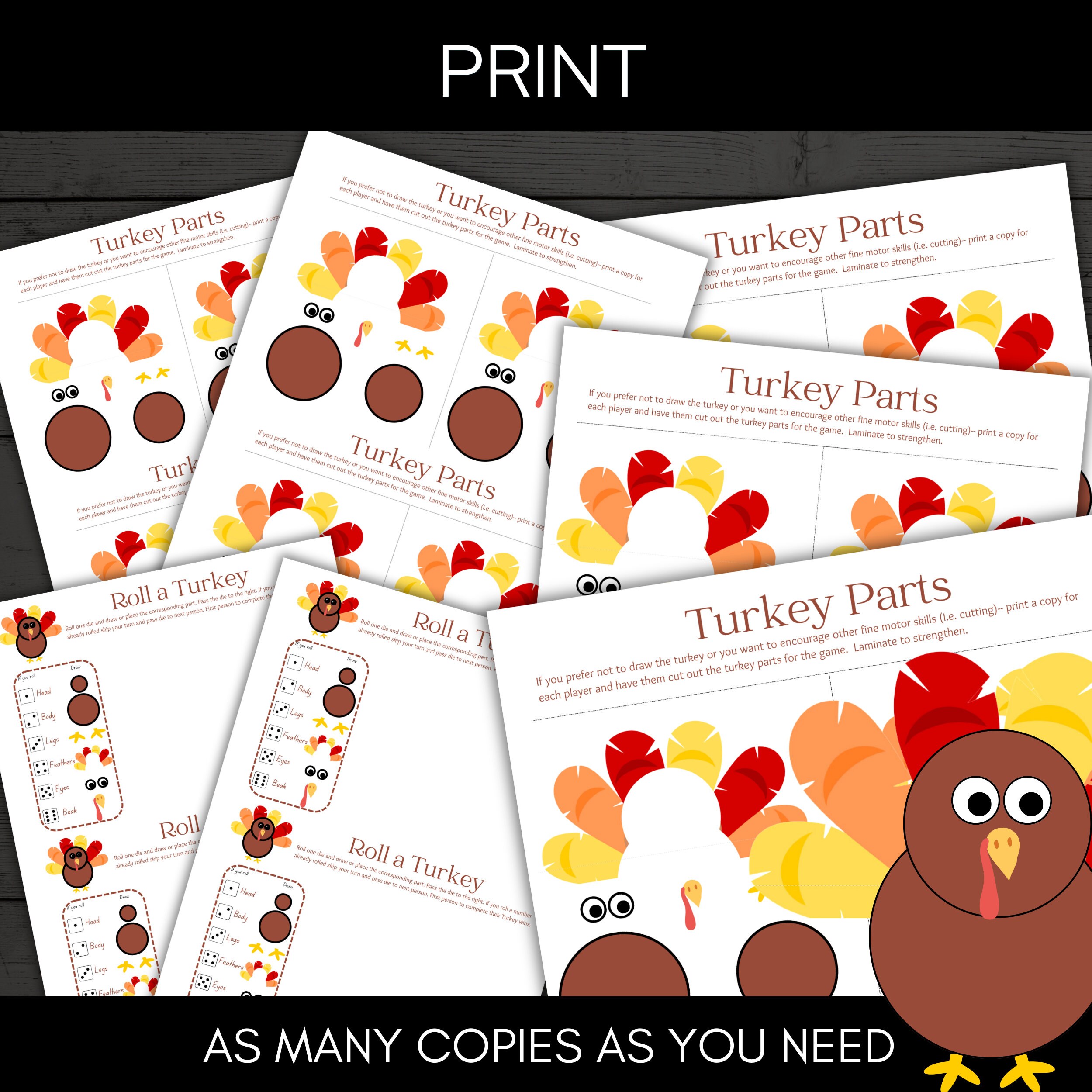 Roll a Turkey Dice Game, Thanksgiving Dice Game, Printable Thanksgiving ...