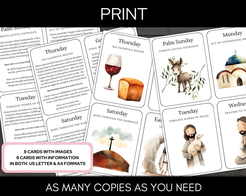 Christian Easter Holy Week Advent Study Cards, Holy Week Printable ...