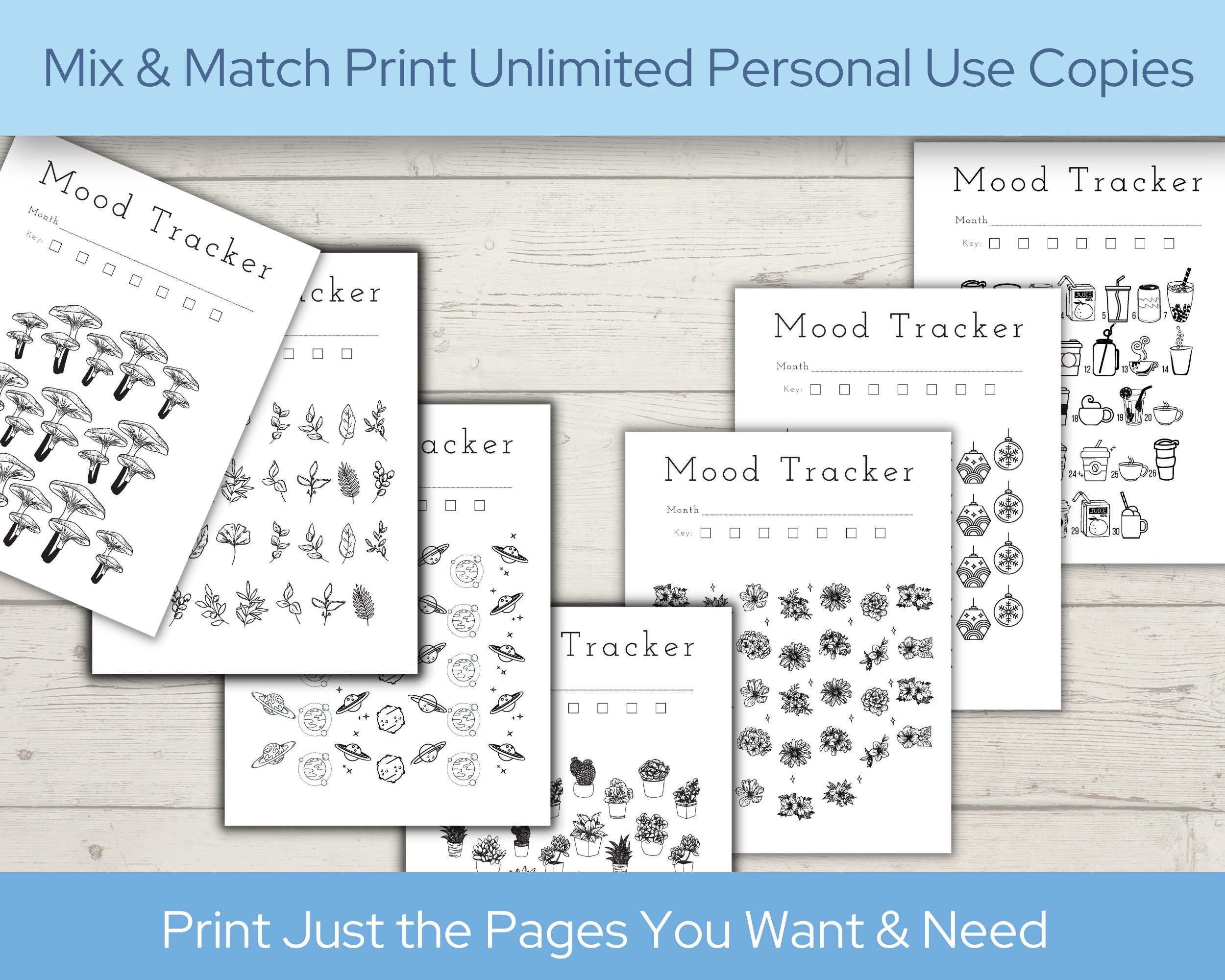 15 Mood Trackers Daily Monthly & Year in Pixels Mood Journal | Etsy