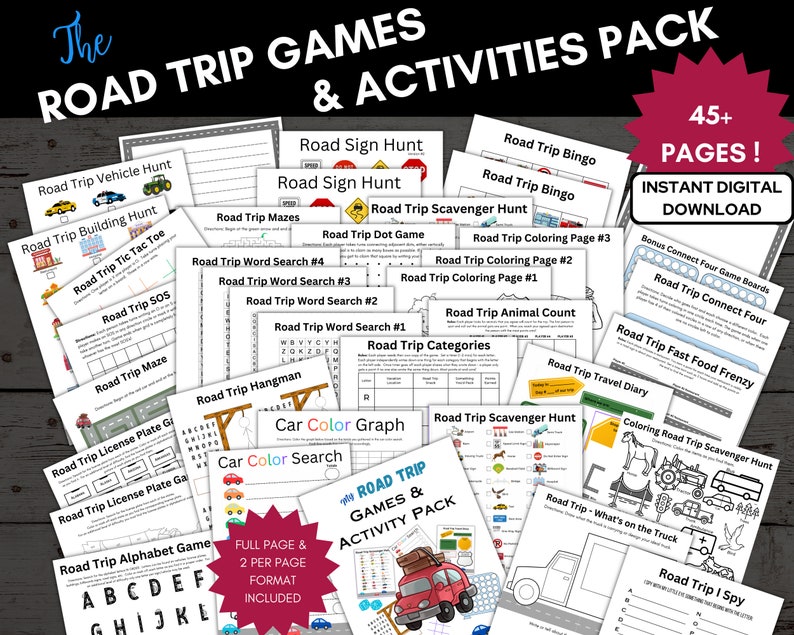 Road Trip Games & Activities, Kids Road Trip Games Printable, Family ...