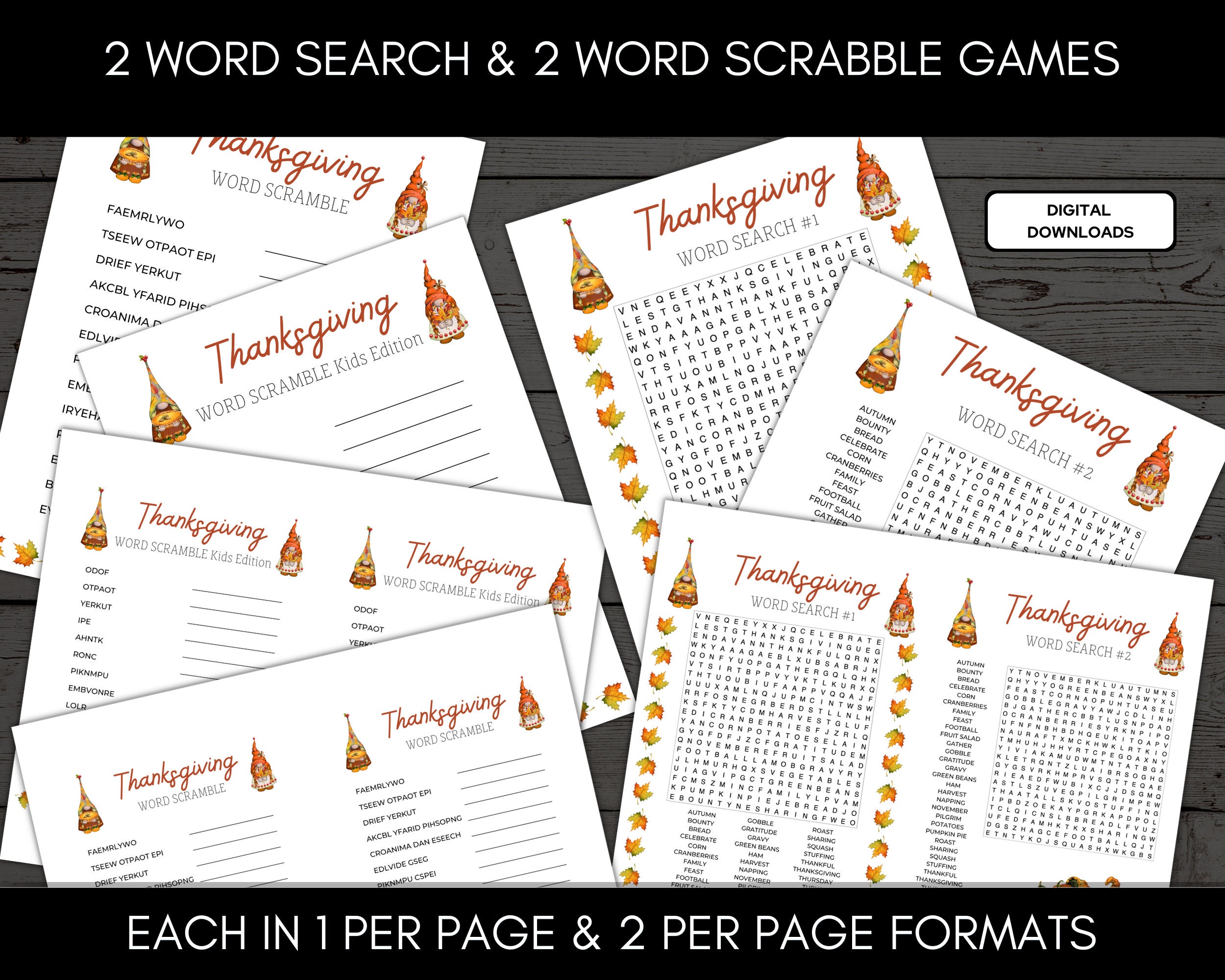4 Thanksgiving Word Games, Word Search, Word Scramble, Thanksgiving ...