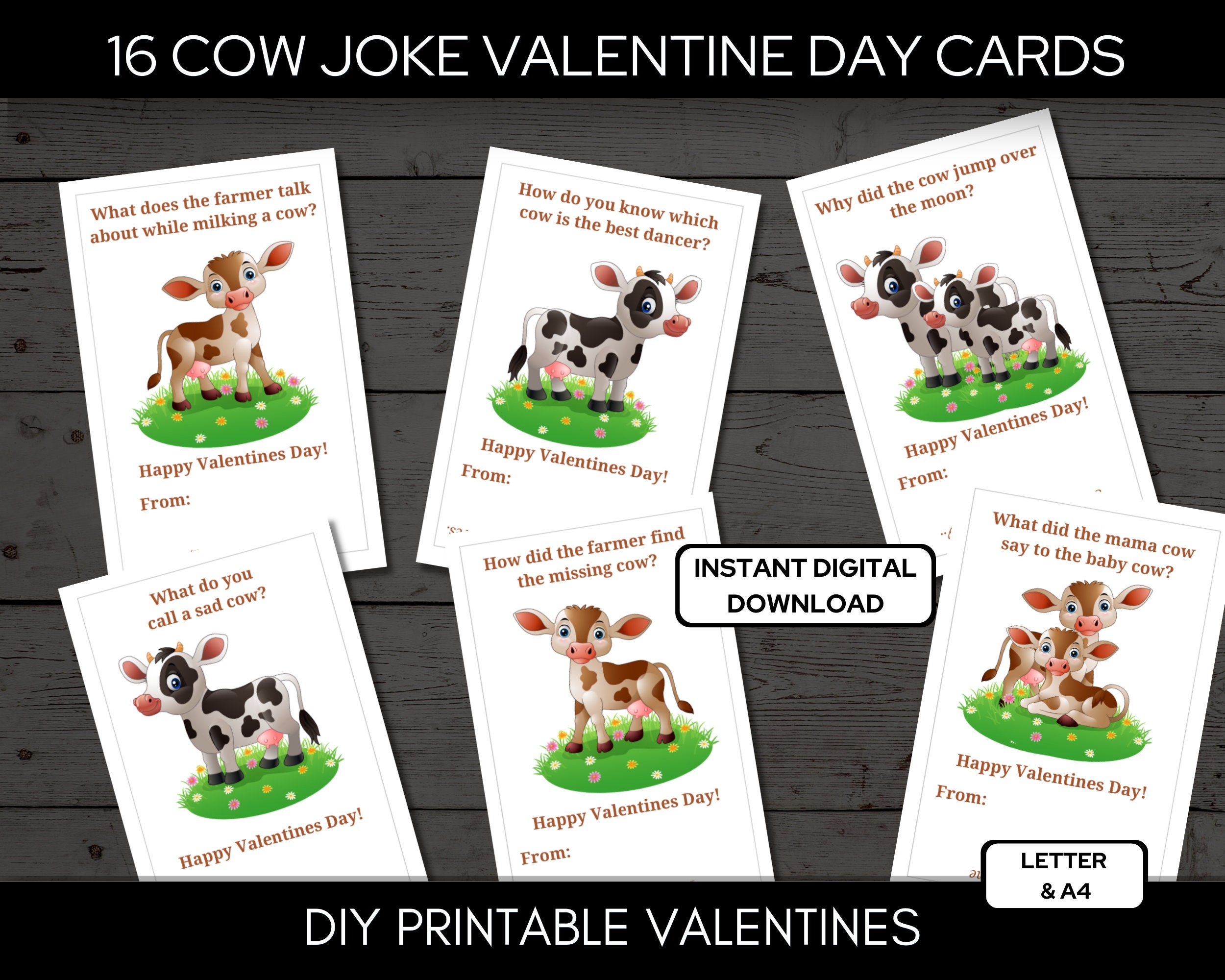 Funny Cow Joke Valentine Cards for Class Exchange Letter & A4 Format - Etsy