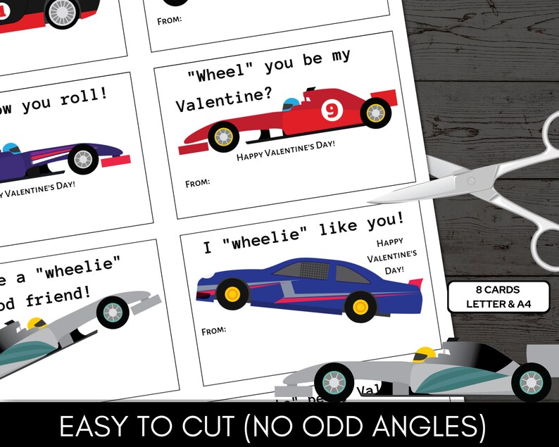 Racing Car Valentine Cards - Racer Classroom Valentines - Race Car ...