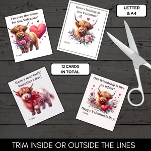 Cute Highland Cow Valentine Cards for Class Exchange Letter & A4 Format ...