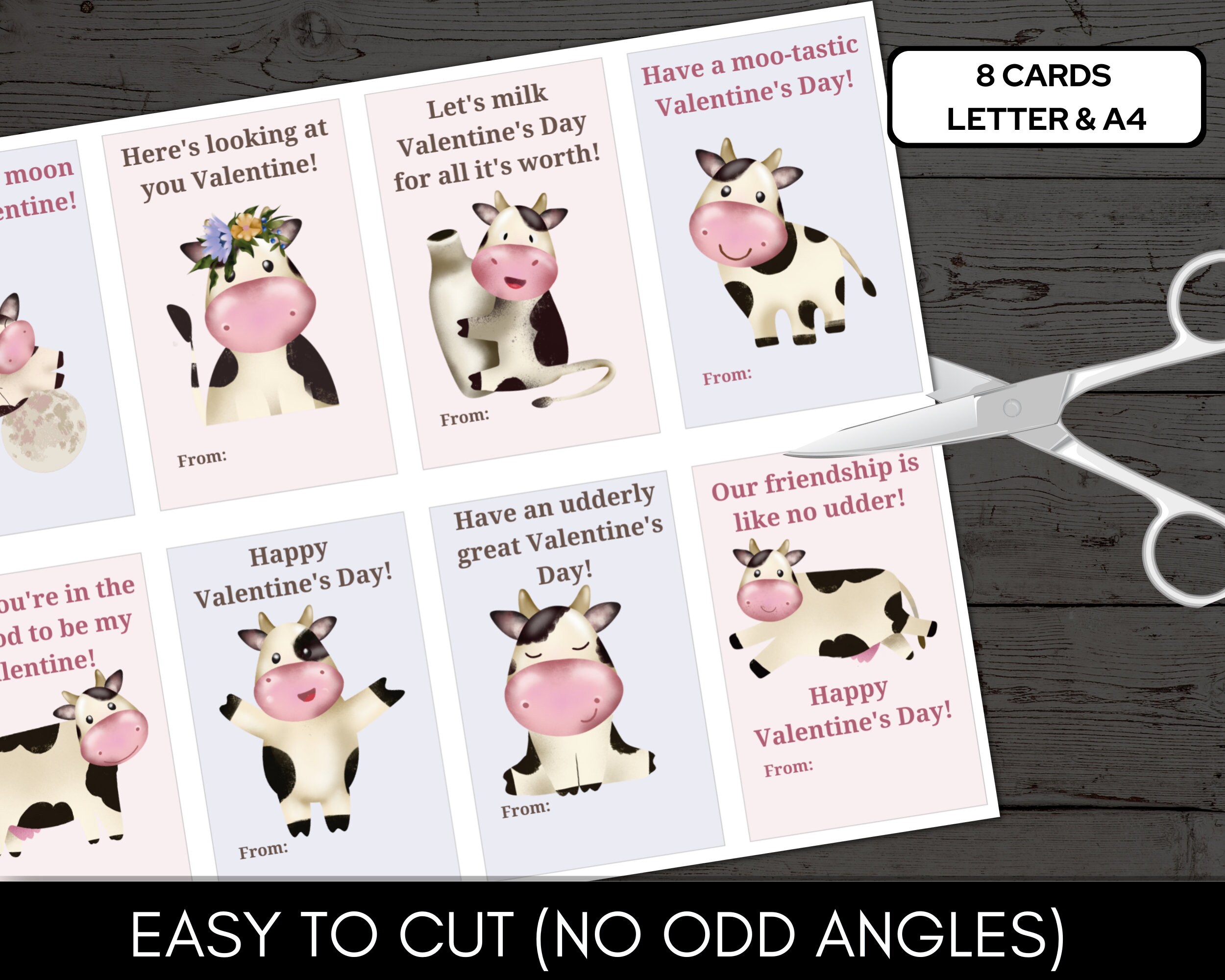 Funny Cute Cow Valentine Cards for Class Exchange Letter & A4 Format - Etsy
