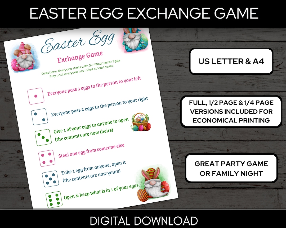 Easter Egg Exchange Game, Easter Party Game, Easter Dice Game, Family ...