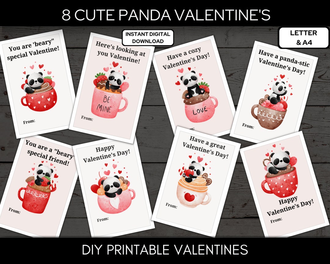 Cute Panda Valentine Cards - Classroom Valentines - Letter & A4 - Etsy