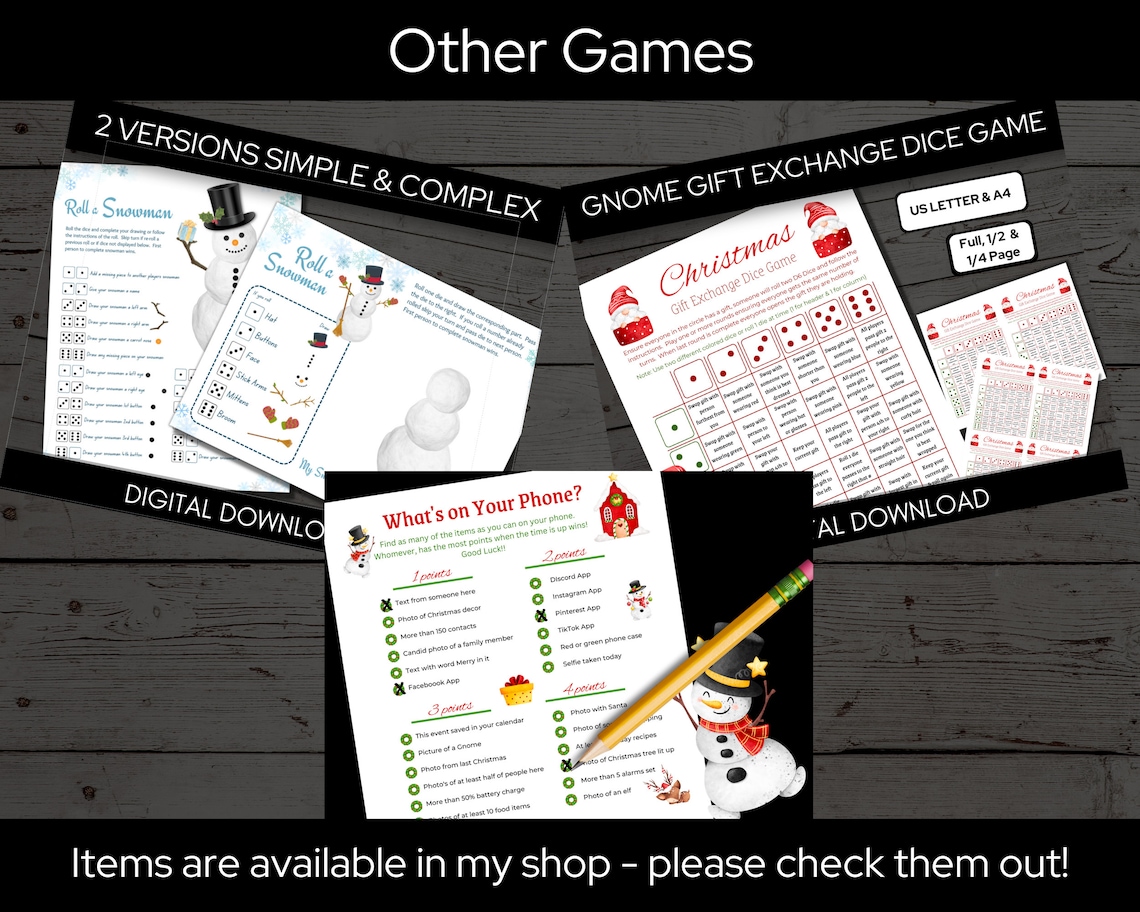 Winter Gift Exchange Dice Game Printable Game, Group Party Game ...