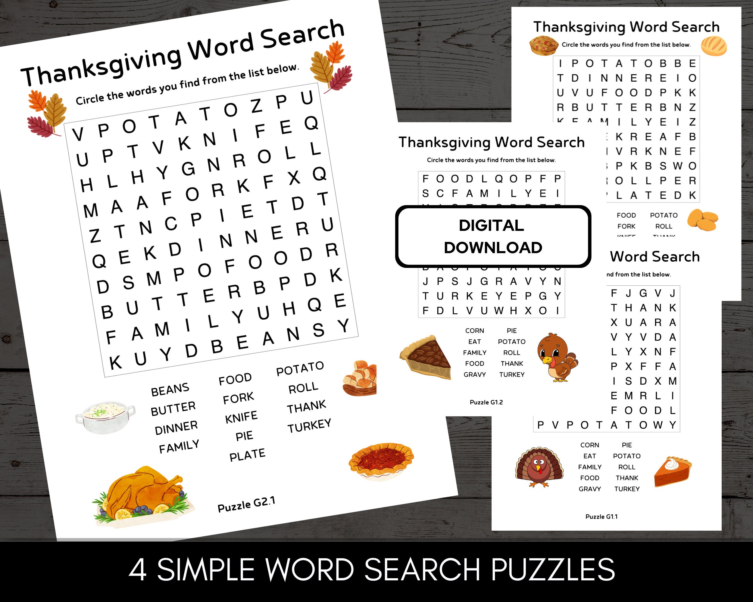 1st Grade Thanksgiving Word Search With Answer Sheet, Party Game, Kids ...
