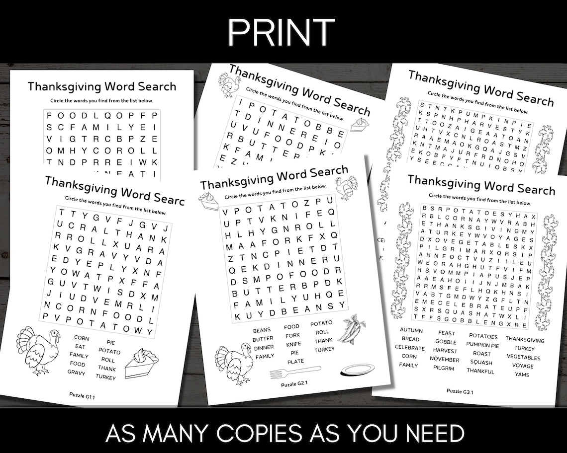 Thanksgiving Word Search Printable Games, Friendsgiving Games ...