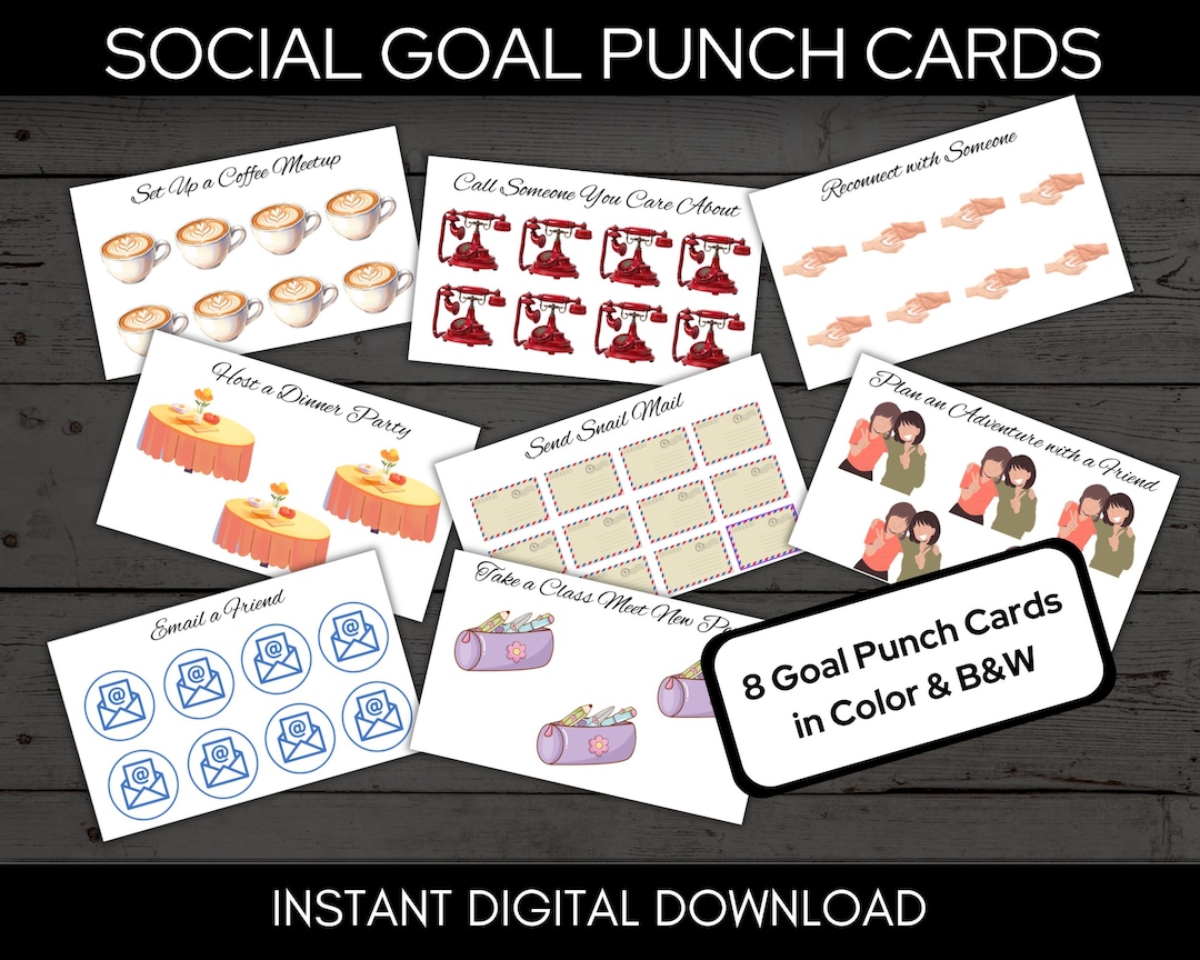Social Goal Punch Cards / Relationship Habit Tracker / Friendship Goal ...