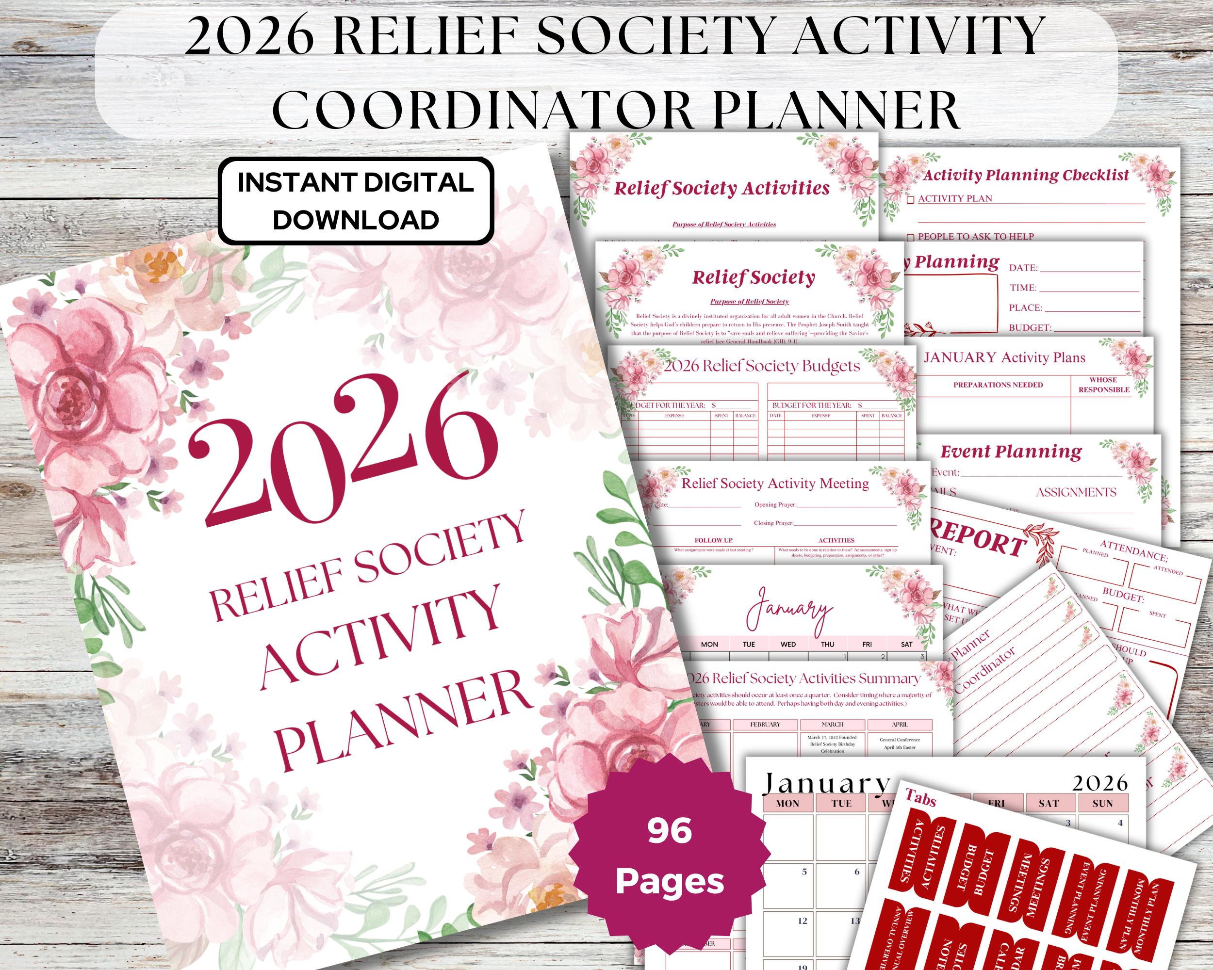 2026 LDS Relief Society Activity Coordinator Planner With Calendars ...