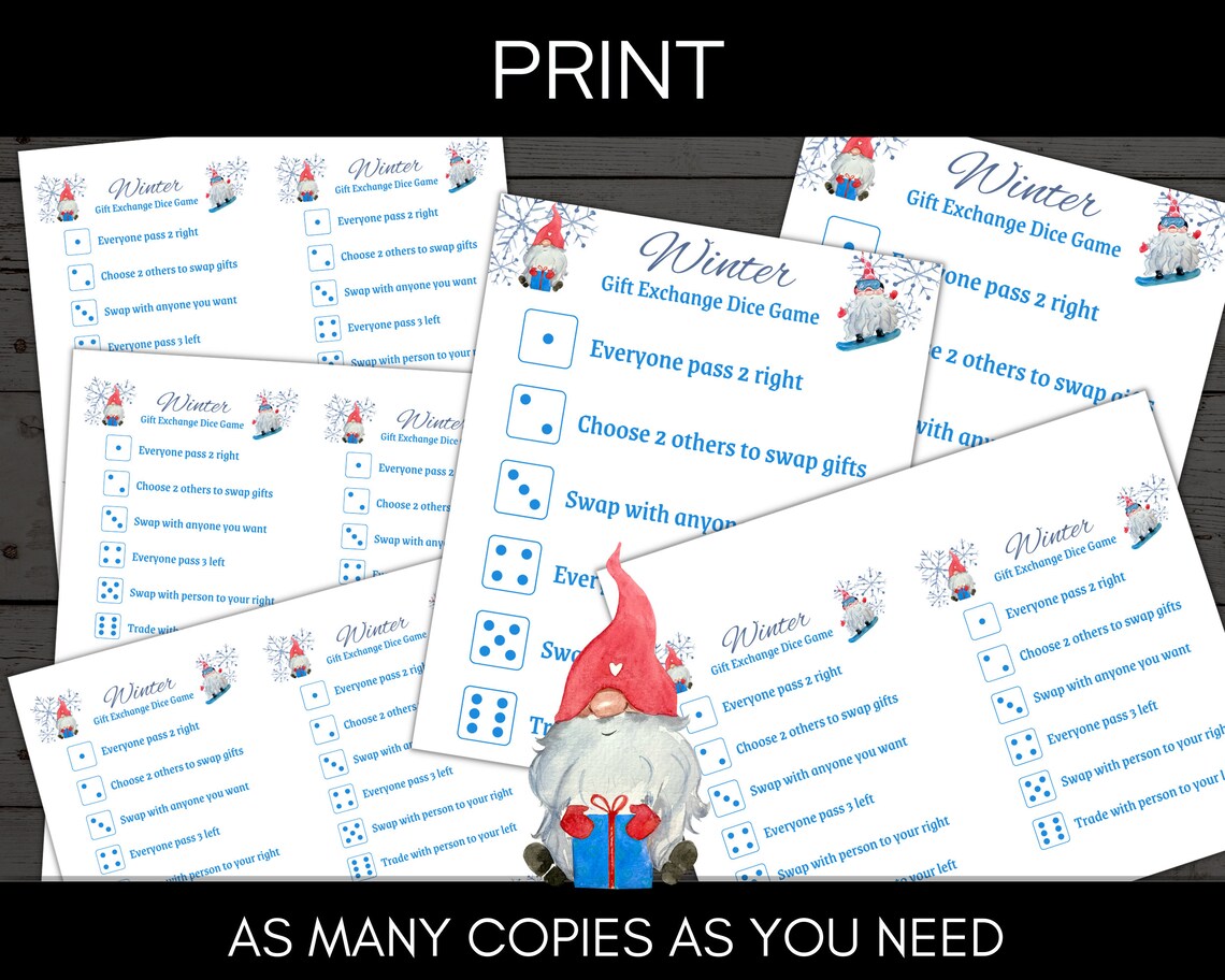 Winter Gift Exchange Dice Game Printable Game, Group Party Game ...