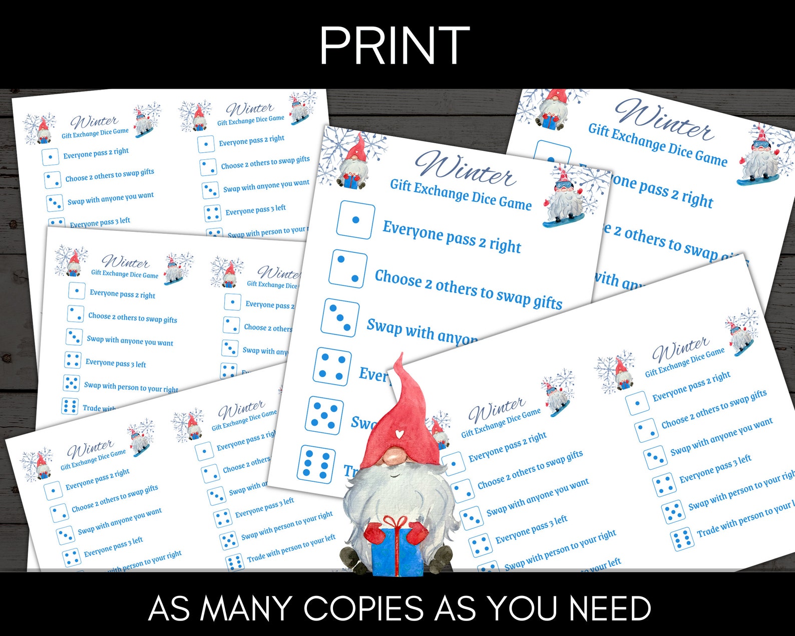 Winter Gift Exchange Dice Game Printable Game, Group Party Game ...