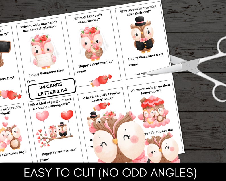 Funny Owl Joke Valentine Cards for Class Exchange Letter & A4 Format ...