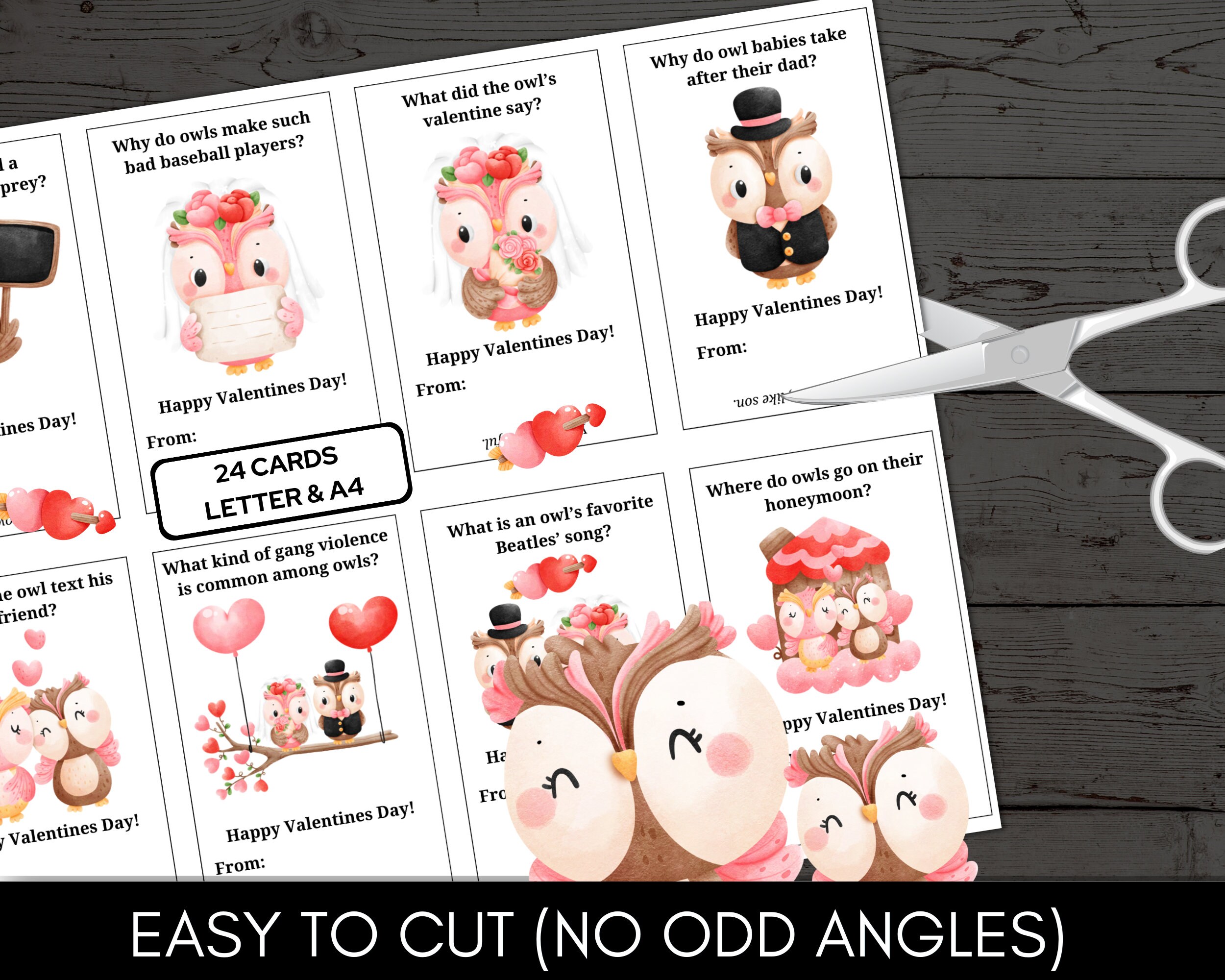 Funny Owl Joke Valentine Cards for Class Exchange Letter & A4 Format ...