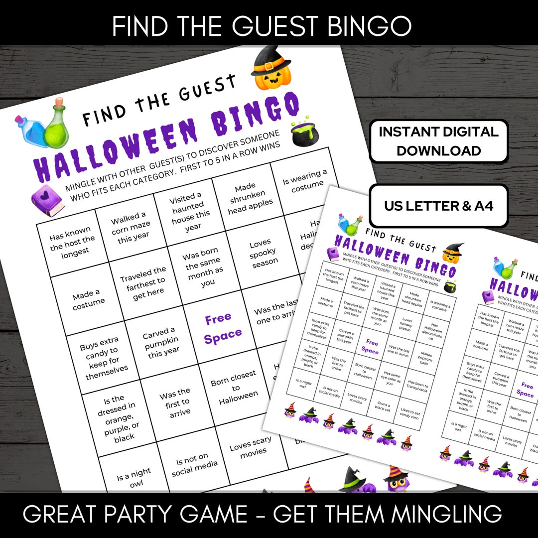 Halloween Find the Guest Bingo Party Game, Mix and Mingle Halloween ...