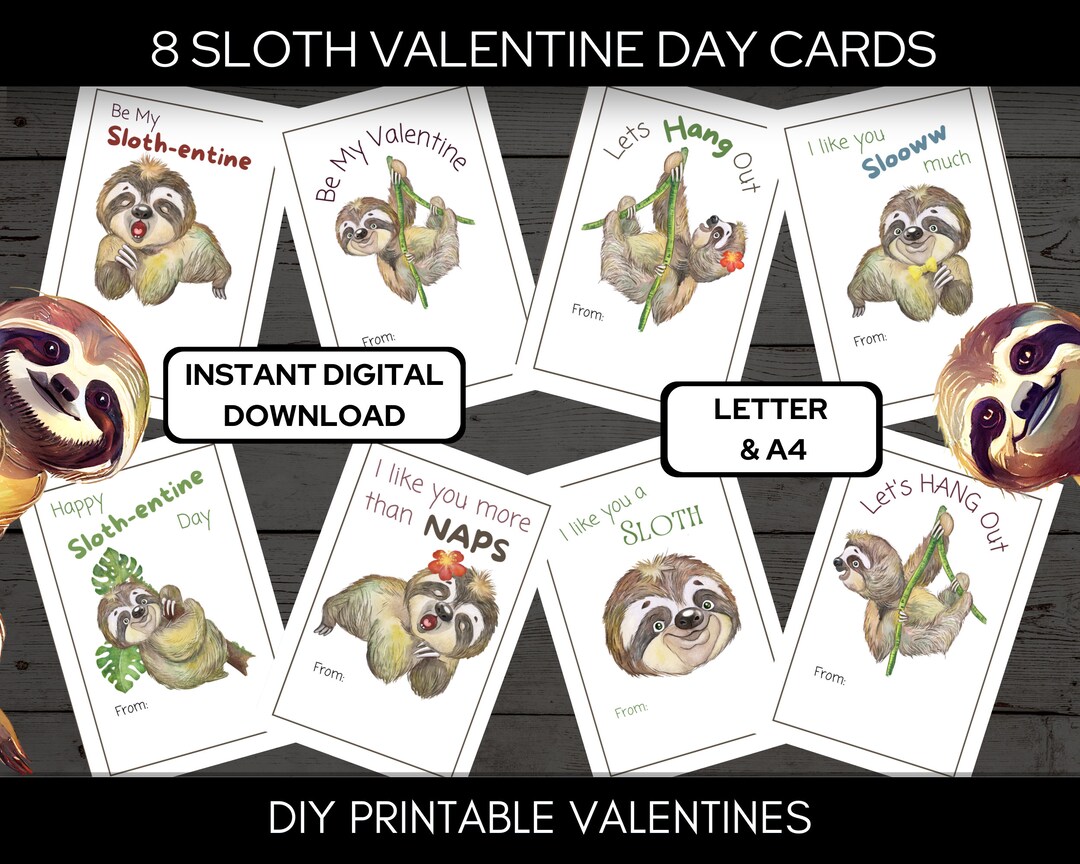 8 Printable Sloth Valentine Cards - Letter & A4 - Etsy