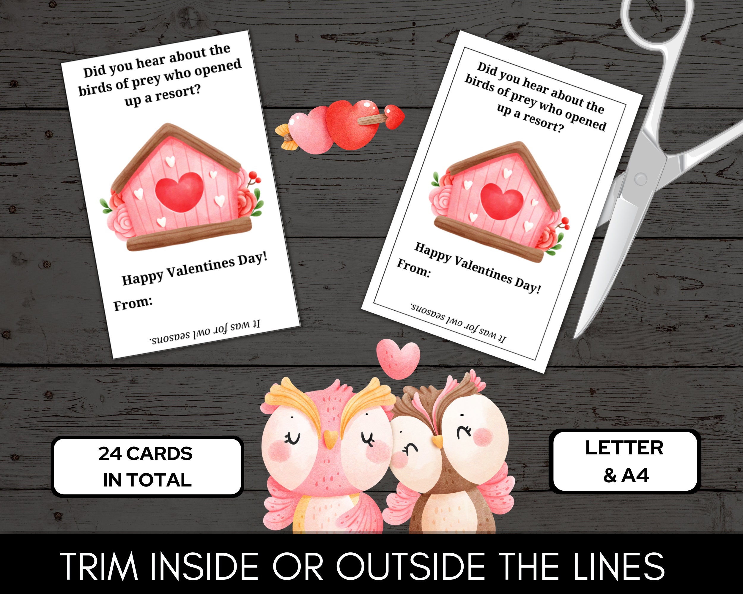 Funny Owl Joke Valentine Cards for Class Exchange Letter & A4 Format ...