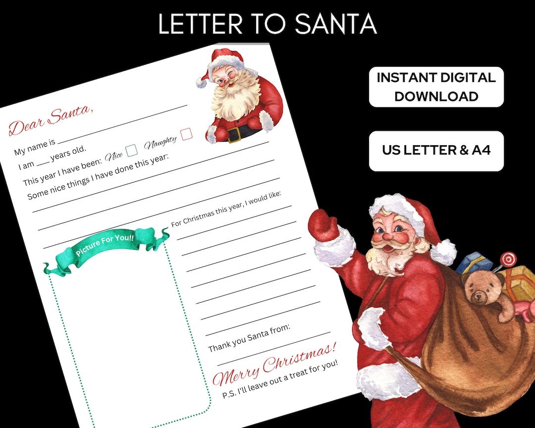 Printable Letter to Santa With Wish List & Picture Area - Etsy