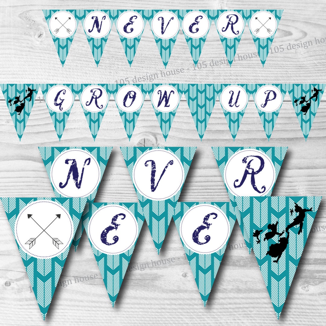 Peter Pan Never Grow up Banner Printable INSTANT DOWNLOAD - Printable ...